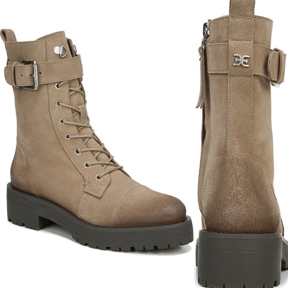New Sam Edelman Junip Suede Combat Moto Boots - Gem